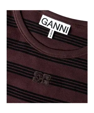 GANNI Striped Cotton Racerback Tank - Black
