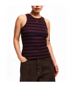 GANNI Striped Cotton Racerback Tank - Black