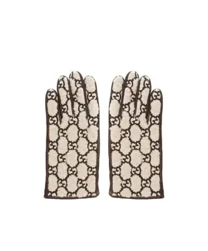 Gucci Monogrammed Leather Gloves - Nude