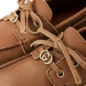 Gucci Leather Lace-up Boat Shoes - Brown