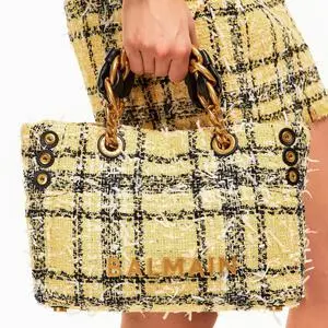 Balmain Checkered Tweed Handbag