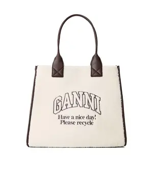 GANNI Leather Tote Bag - White