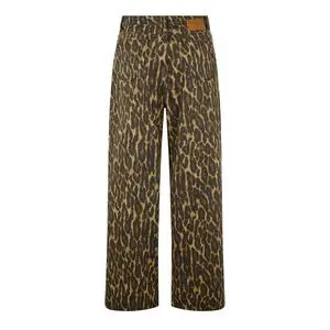 GANNI Printed Denim Wide Leg Jeans
