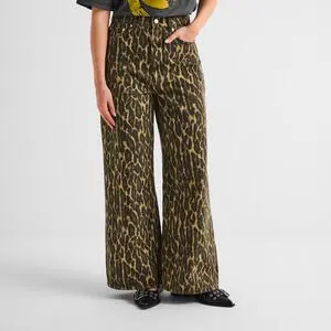 GANNI Printed Denim Wide Leg Jeans