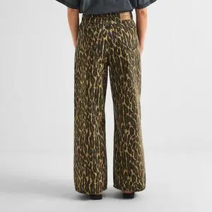 GANNI Printed Denim Wide Leg Jeans