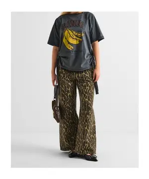 GANNI Printed Denim Wide Leg Jeans