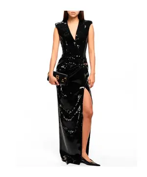 Balmain Sleeveless Sequin Maxi Evening Dress
