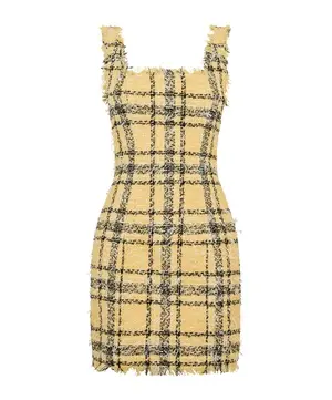 Balmain Tweed Check Strapless Mini Dress
