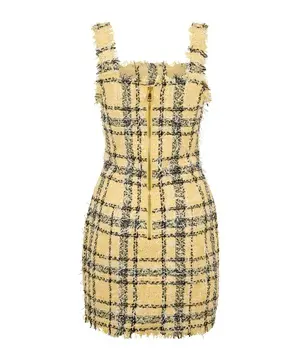 Balmain Tweed Check Strapless Mini Dress