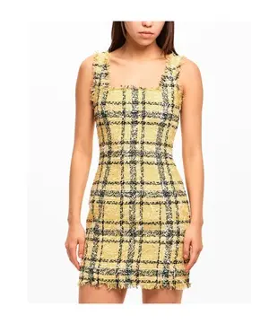 Balmain Tweed Check Strapless Mini Dress