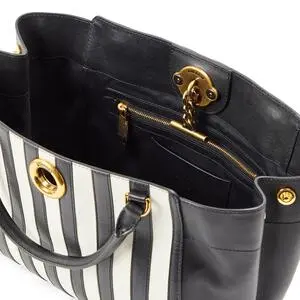 Moschino Striped Open-top Tote Bag With Gold Tone Hardware
