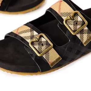 Burberry Checked Buckled Flat Sandals