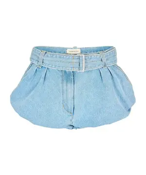 Magda Butrym Denim Shorts With Belted Waist And Scalloped Hem