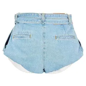 Magda Butrym Denim Shorts With Belted Waist And Scalloped Hem