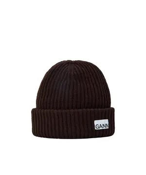 GANNI Ribbed Wool Beanie - Black