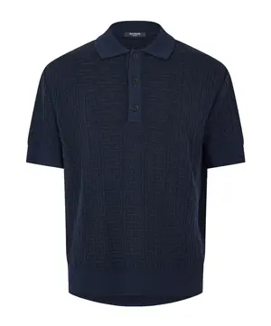 Balmain Mono Short Sleeve Polo Shirt - Black