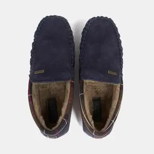 Barbour Checked Plaid Trim Suede Slippers - Black