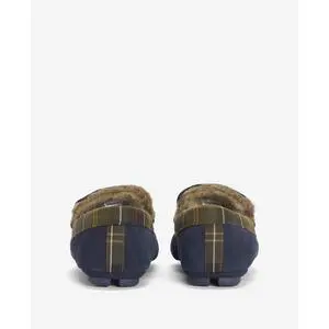 Barbour Checked Plaid Trim Suede Slippers - Black