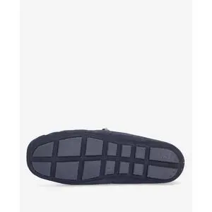 Barbour Checked Plaid Trim Suede Slippers - Black