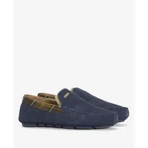 Barbour Checked Plaid Trim Suede Slippers - Black