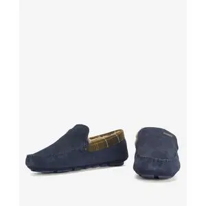 Barbour Checked Plaid Trim Suede Slippers - Black
