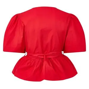 GANNI Poplin Bow Short Sleeve Blouse