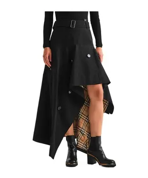 Burberry Asymmetrical Midi Skirt With Belt And Plaid Lining