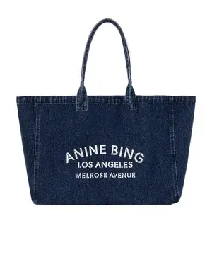 ANINE BING Solid Color Denim Tote Bag - Black