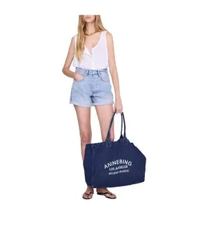 ANINE BING Solid Color Denim Tote Bag