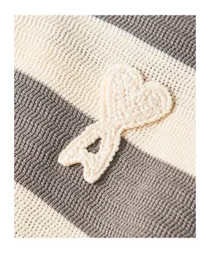 AMI Paris Striped Knit Cardigan With Applique