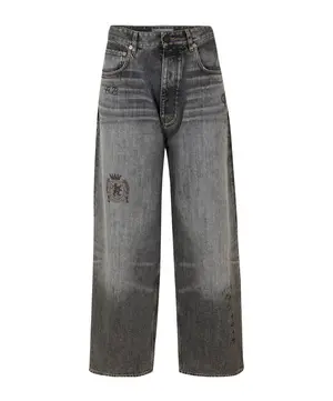 Balenciaga Wide Leg Jeans With Embroidered Details