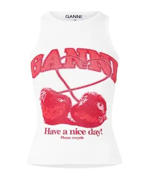 GANNI Cherry Graphic Tank - White