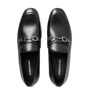FERRAGAMO Polished Leather Loafers With Horsebit Detail