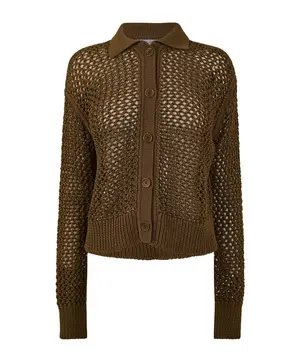 Max Mara Wool Cardigan With Collared Neck - Brown