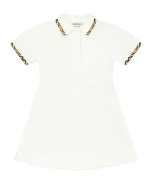 Burberry Polo Dress With Signature Check Trim - White