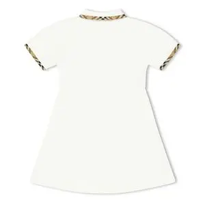 Burberry Polo Dress With Signature Check Trim - White