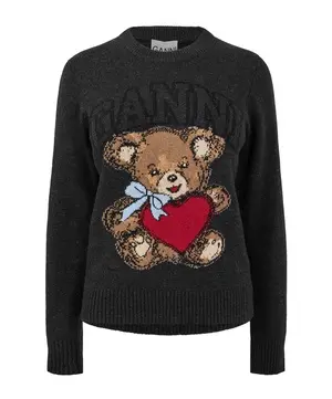 GANNI Minimalist Knit Crew Neck Top - Black