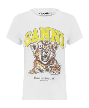 GANNI Tiger Print Crewneck T-shirt
