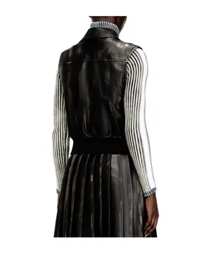 DIESEL® Sleeveless Leather Jacket With Classic Collar - Black