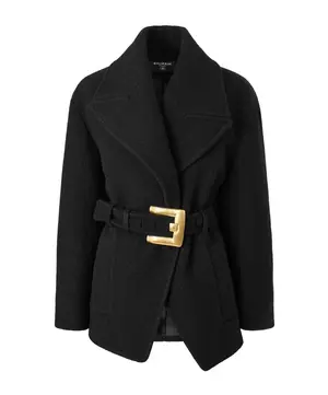 Balmain Short Wool Wrap Coat - Black