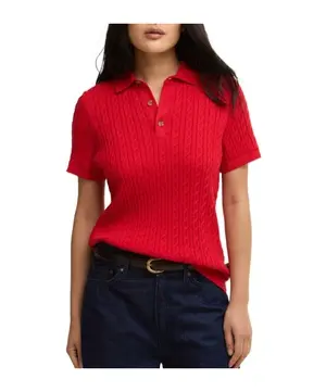 Barbour Cable Knit Short Sleeve Polo Neck Jumper