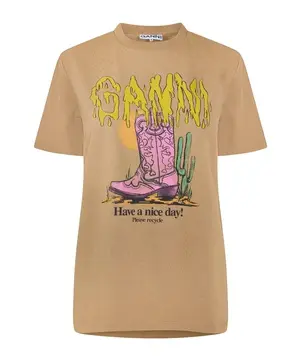 GANNI Comfortable Versatile Casual T-shirt - Nude