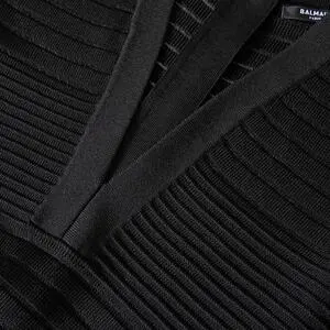Balmain Ribbed Knit V-neck Dress With Pleated Skirt