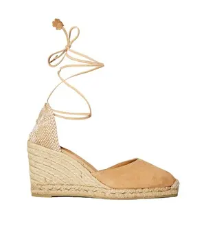 CastaÑer Suede Wedge Espadrille With Floral Ankle Tie