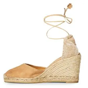 CastaÑer Suede Wedge Espadrille With Floral Ankle Tie