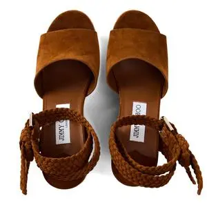 JIMMY CHOO Braided Ankle Strap Wedge Sandals