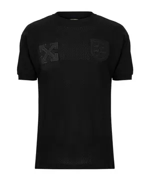 Off-White Short Sleeve Crewneck T-shirt With Embossed Motifs