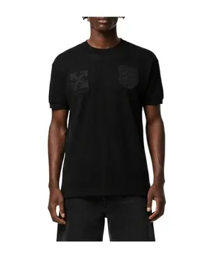 Off-White Short Sleeve Crewneck T-shirt With Embossed Motifs