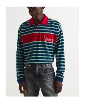 Versace Striped Long-sleeve Polo Shirt