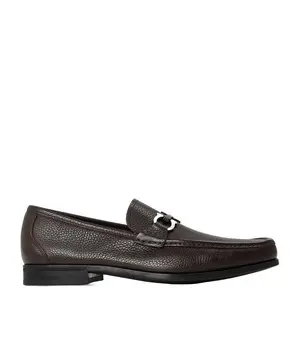 FERRAGAMO Grained Leather Loafer With Metal Horsebit Detail